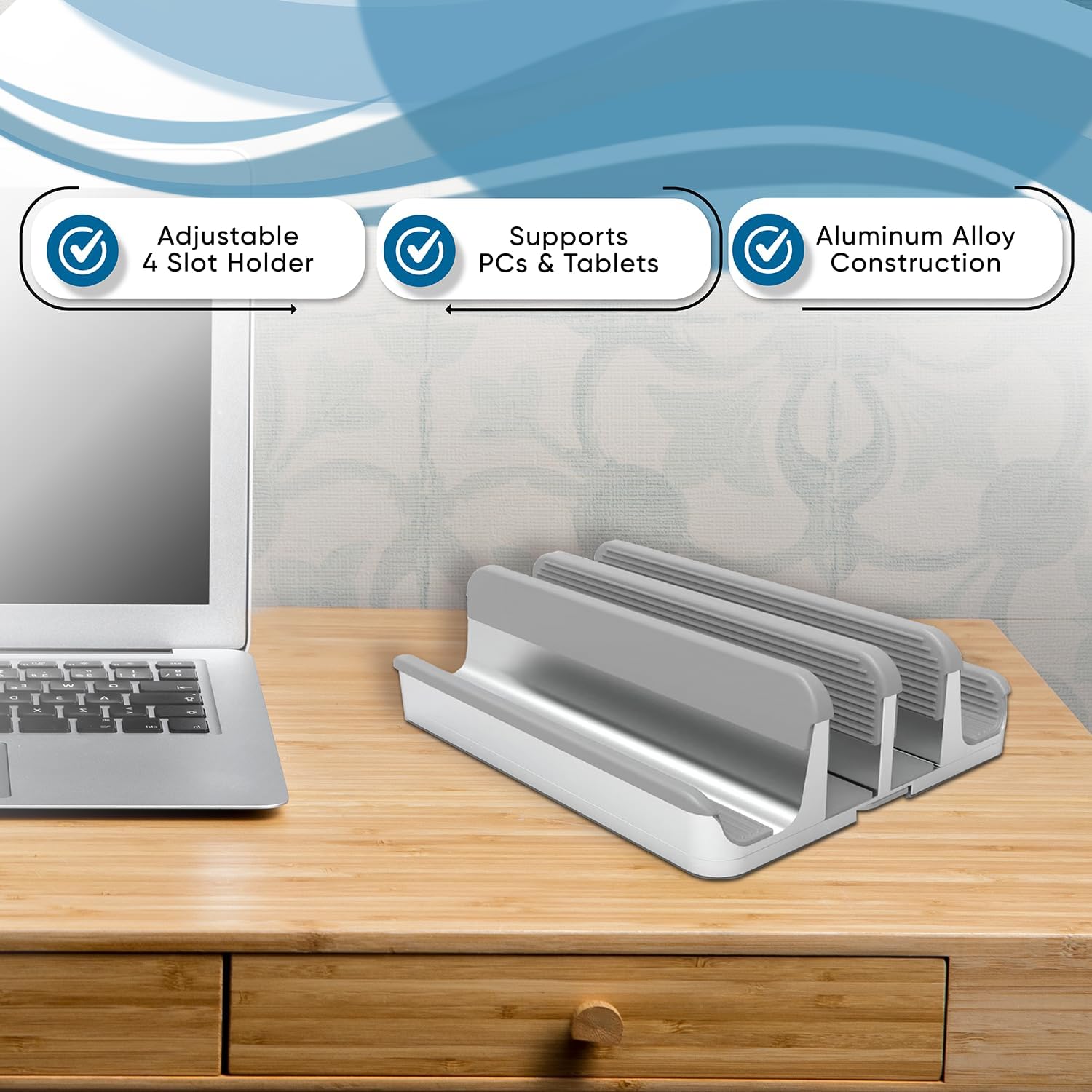 Adjustable Vertical Laptop Stand for Multiple Devices, 4-Slot Aluminum ...